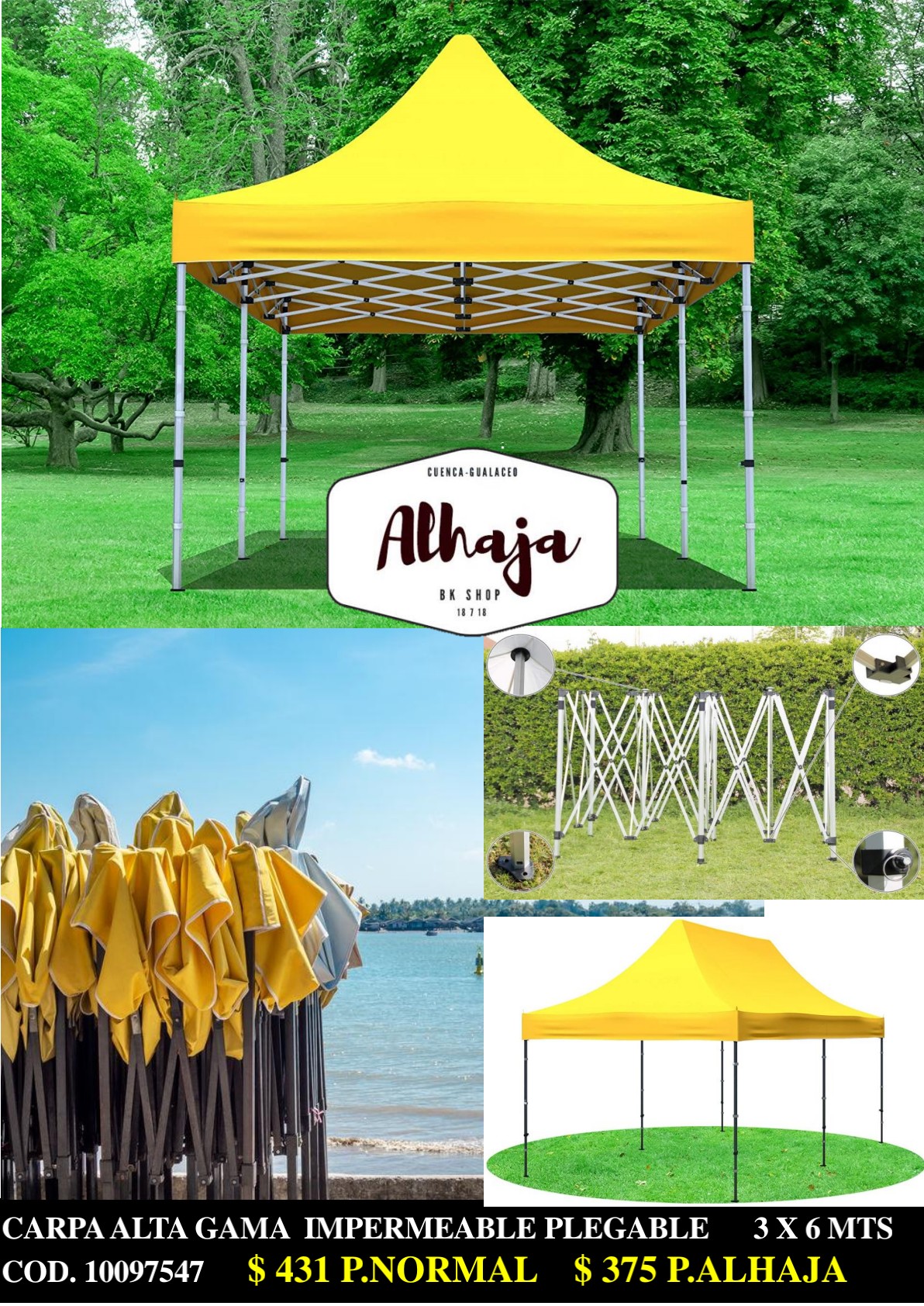 CARPA PLEGABLE VARIOS COLORES 3X6 - ALHAJA BK SHOP